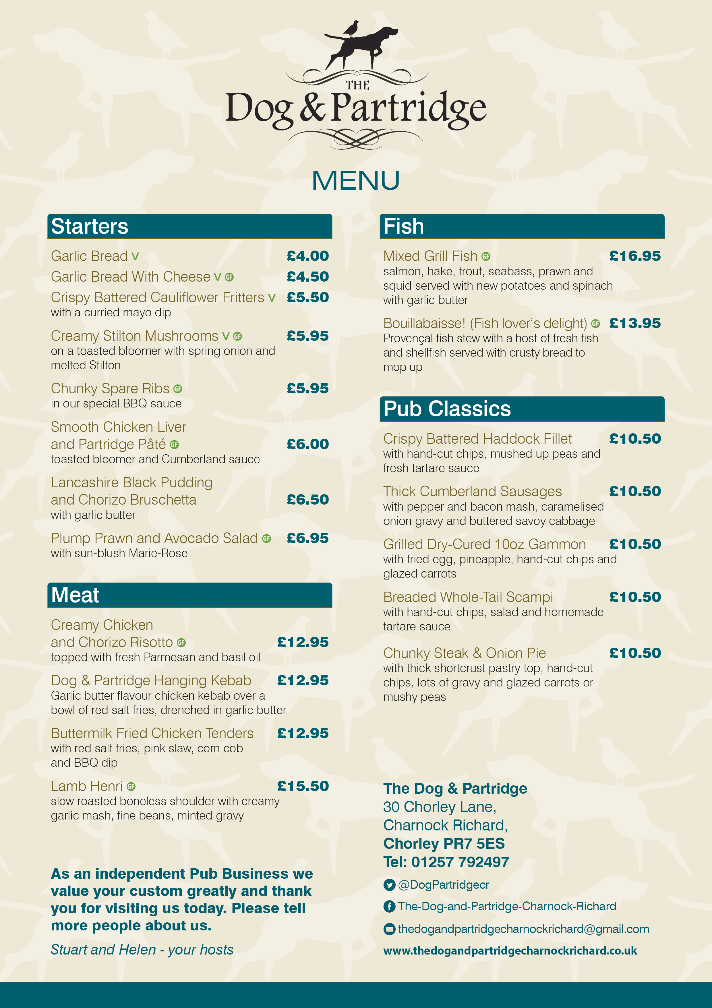 Food | The Dog and Partridge, Chorley